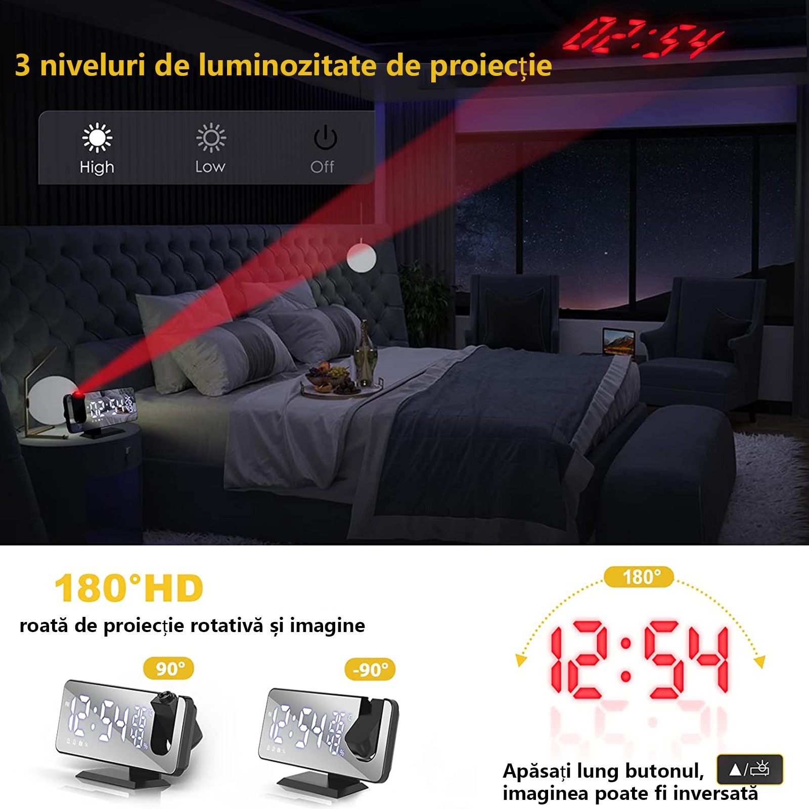Ceas cu alarma radio, proiectie - eMAG.ro