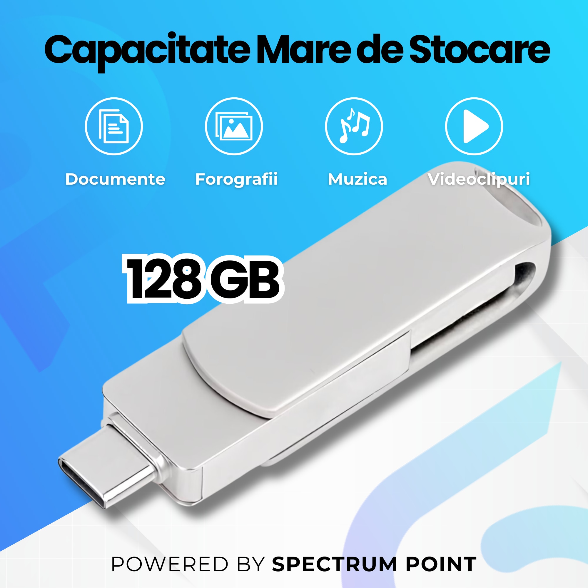 Memorie USB Dual Drive pentru Smartphone-uri, Tablete si Calculatoare, Capacitate 128 GB, USB 3. ...