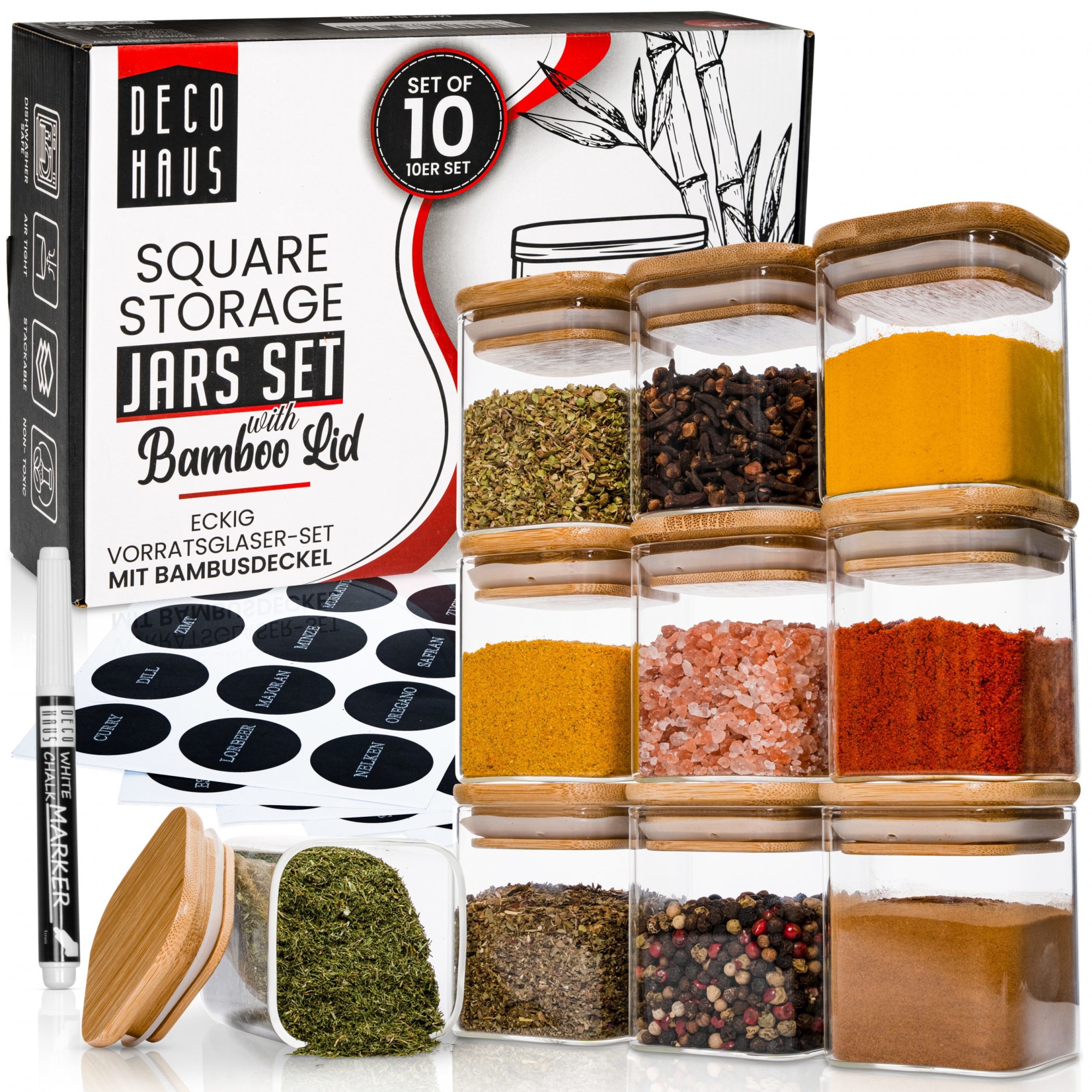 Set de 10 borcane cu capac etanse, lavabile in masina, utilizabile in ...