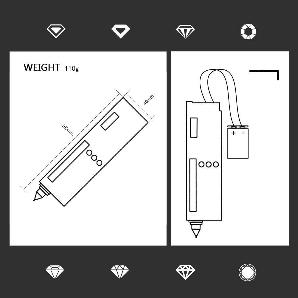 Tester de diamant, profesionist, de inalta precizie, ecran LCD, negru ...