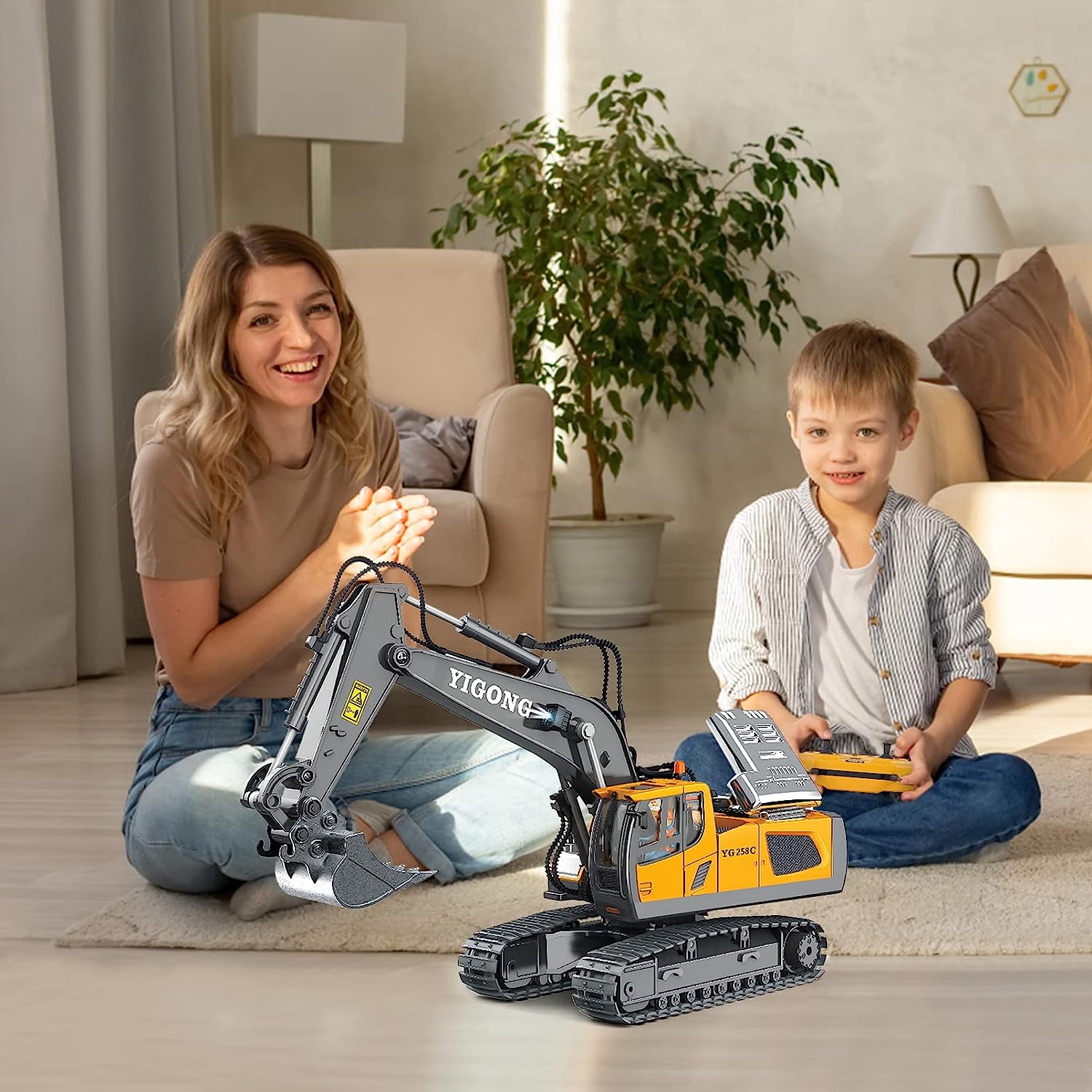 Jucarii cu excavator cu telecomanda, idepet®, 2,4 GHz, Lopata metalica ...