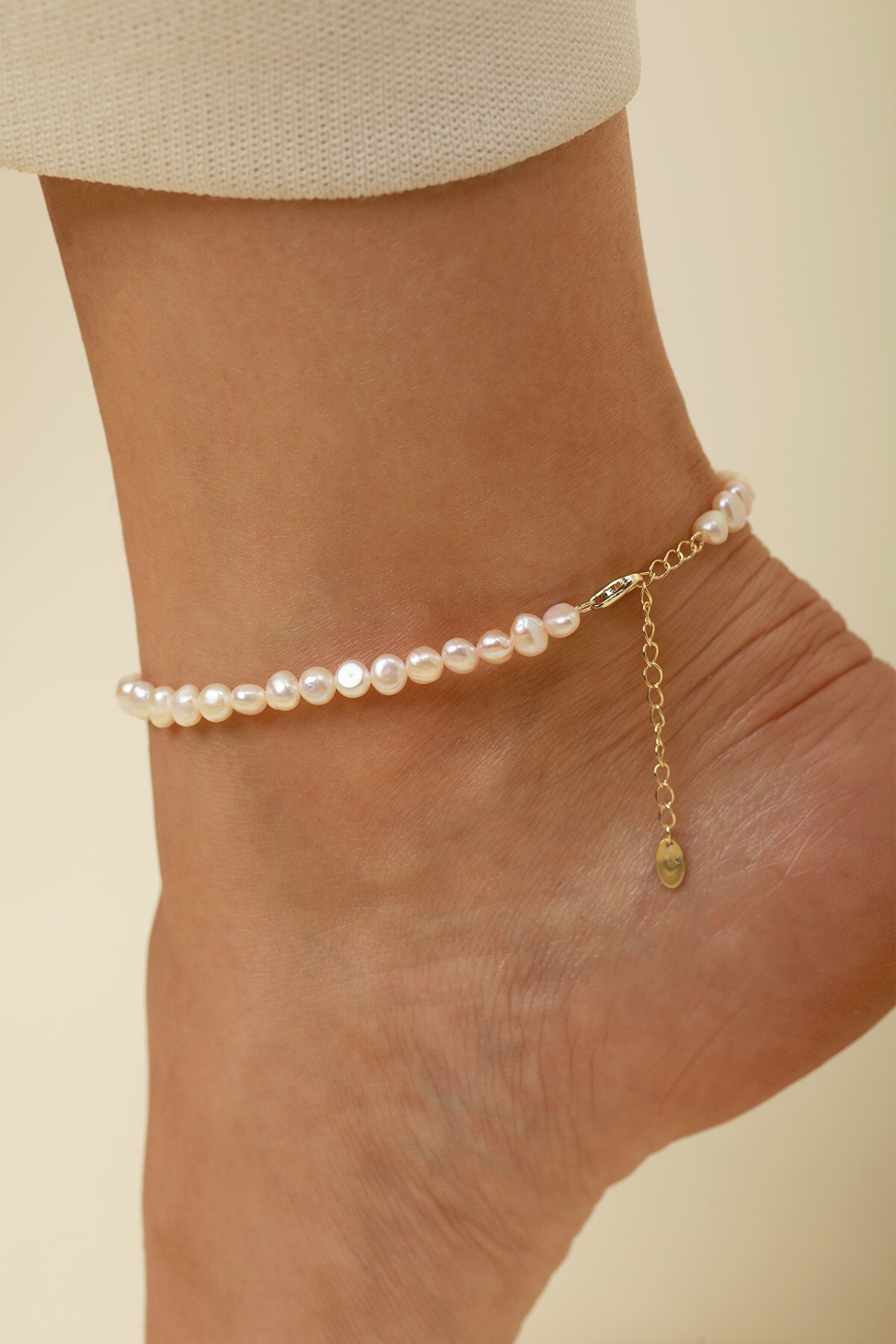 Bratara cu perle de picior Manissi Full Pearls, placata cu aur galben ...