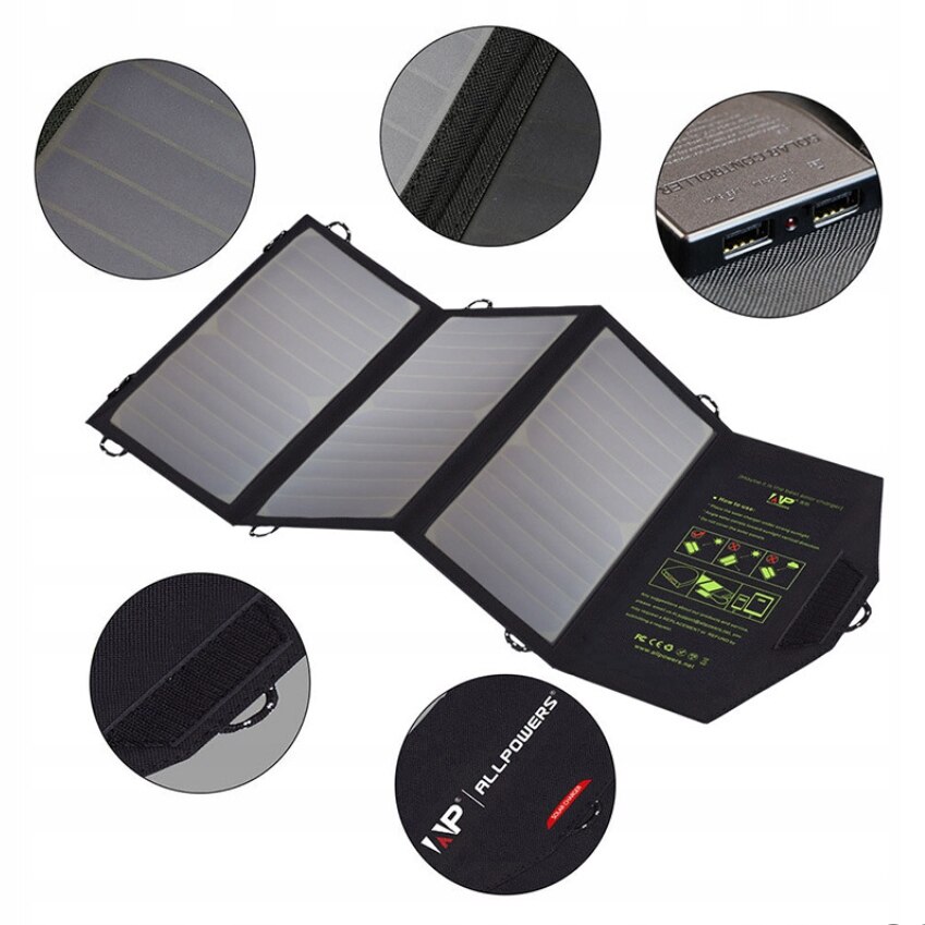 Panou solar portabil, AllPowers, 21W, Negru - eMAG.ro