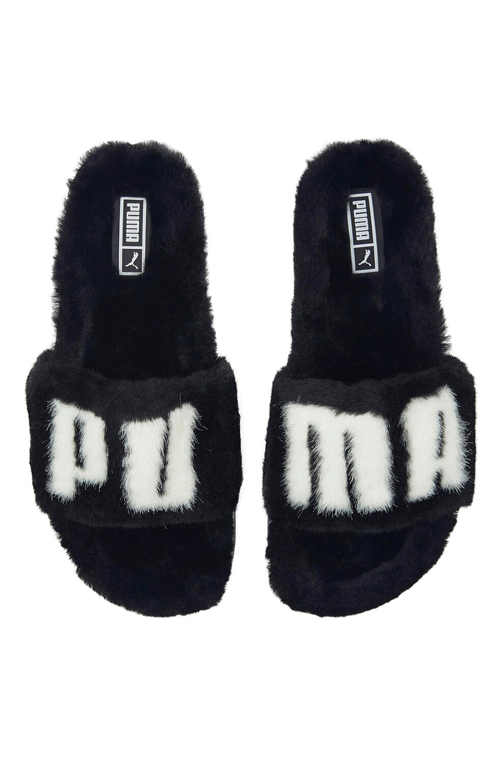 Puma, Чехли Fuzz с мъхест дизайн и лого, Черен, Бял, 6 - eMAG.bg