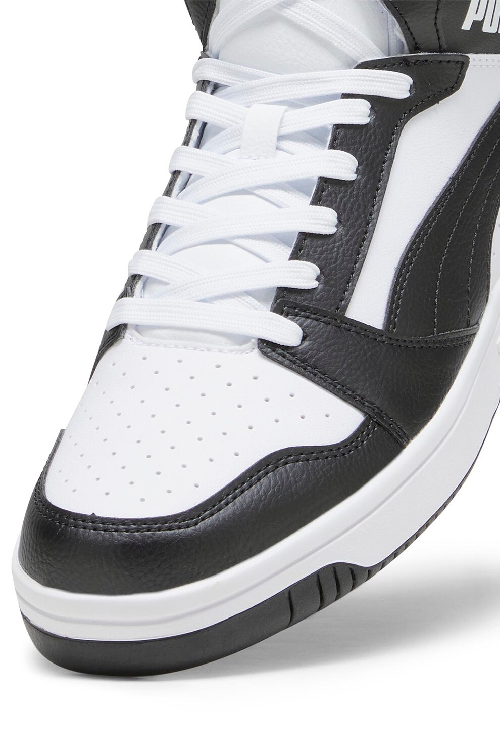 Puma, Pantofi sport mid-high din piele ecologica Rebound, Negru, Gri ...