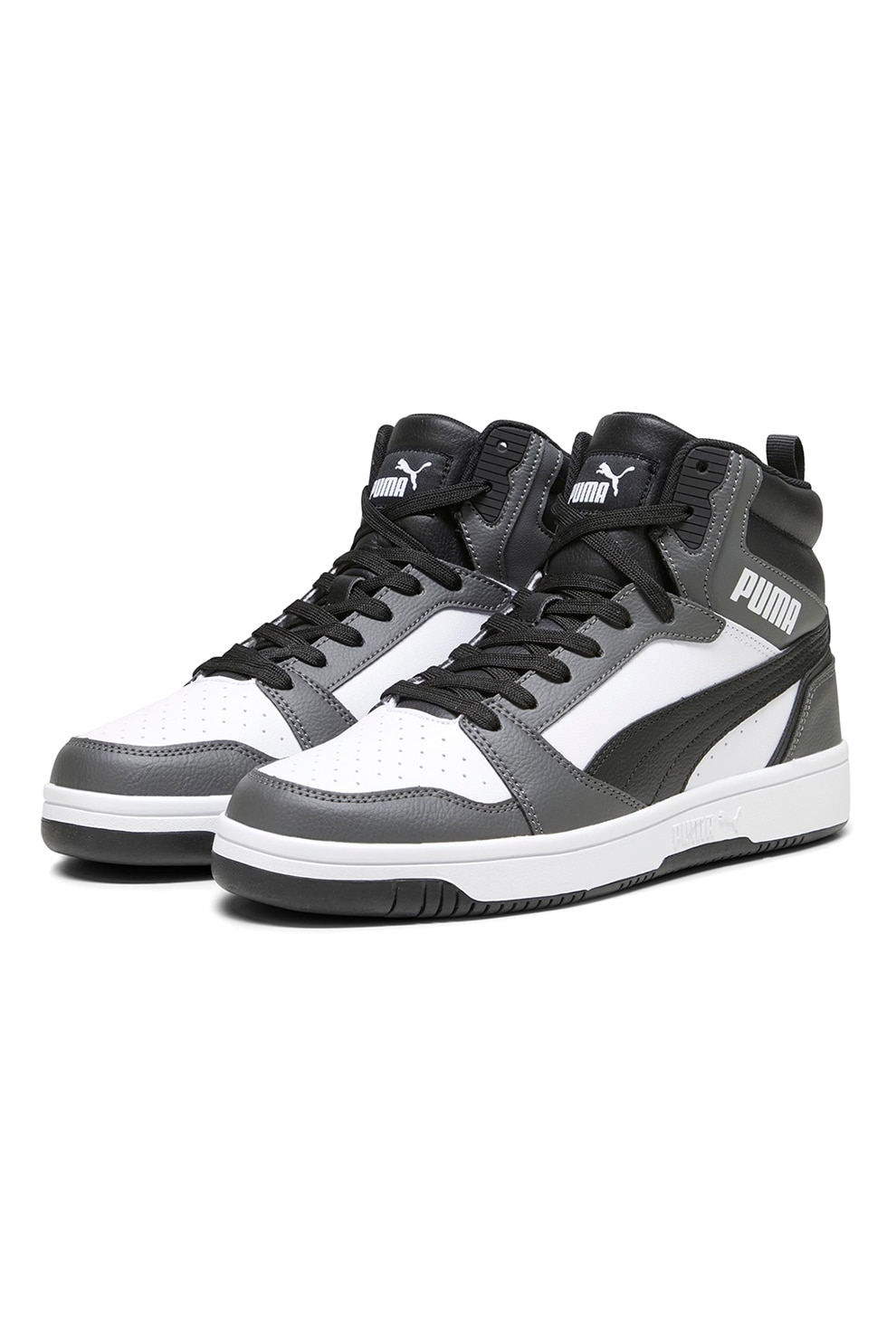 Puma, Pantofi sport mid-high din piele ecologica Rebound, Alb, Negru ...