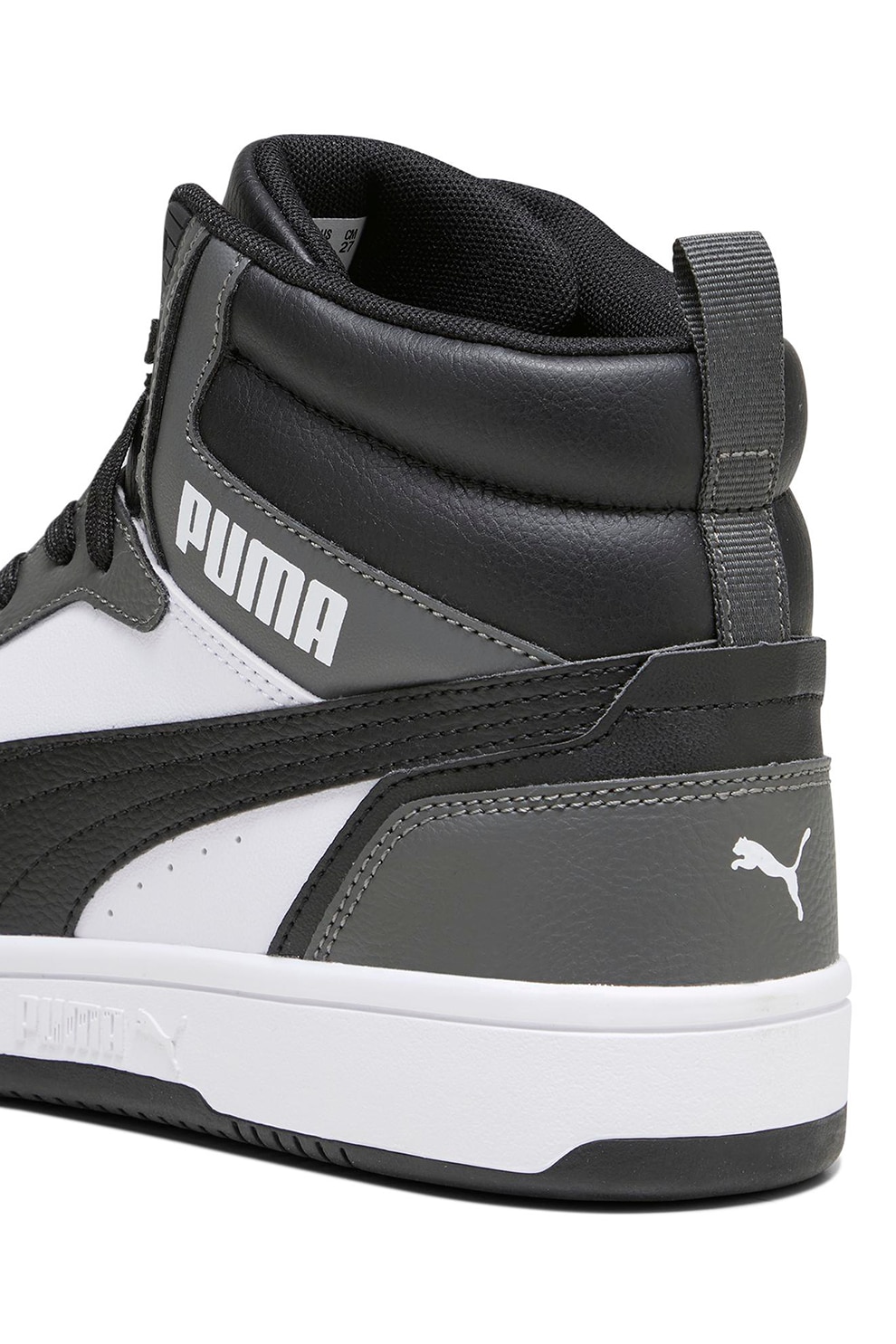Puma, Pantofi sport mid-high din piele ecologica Rebound, Alb, Negru ...