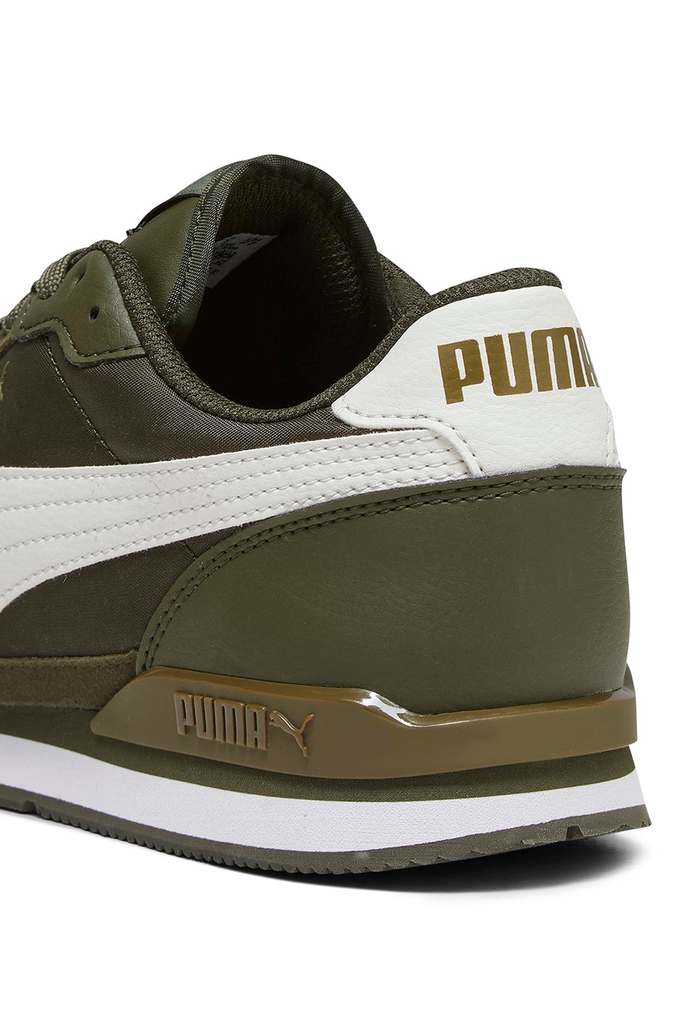 Puma, Спортни обувки ST Runner v3 от еко кожа и текстил, Бял, Каки, 9 ...