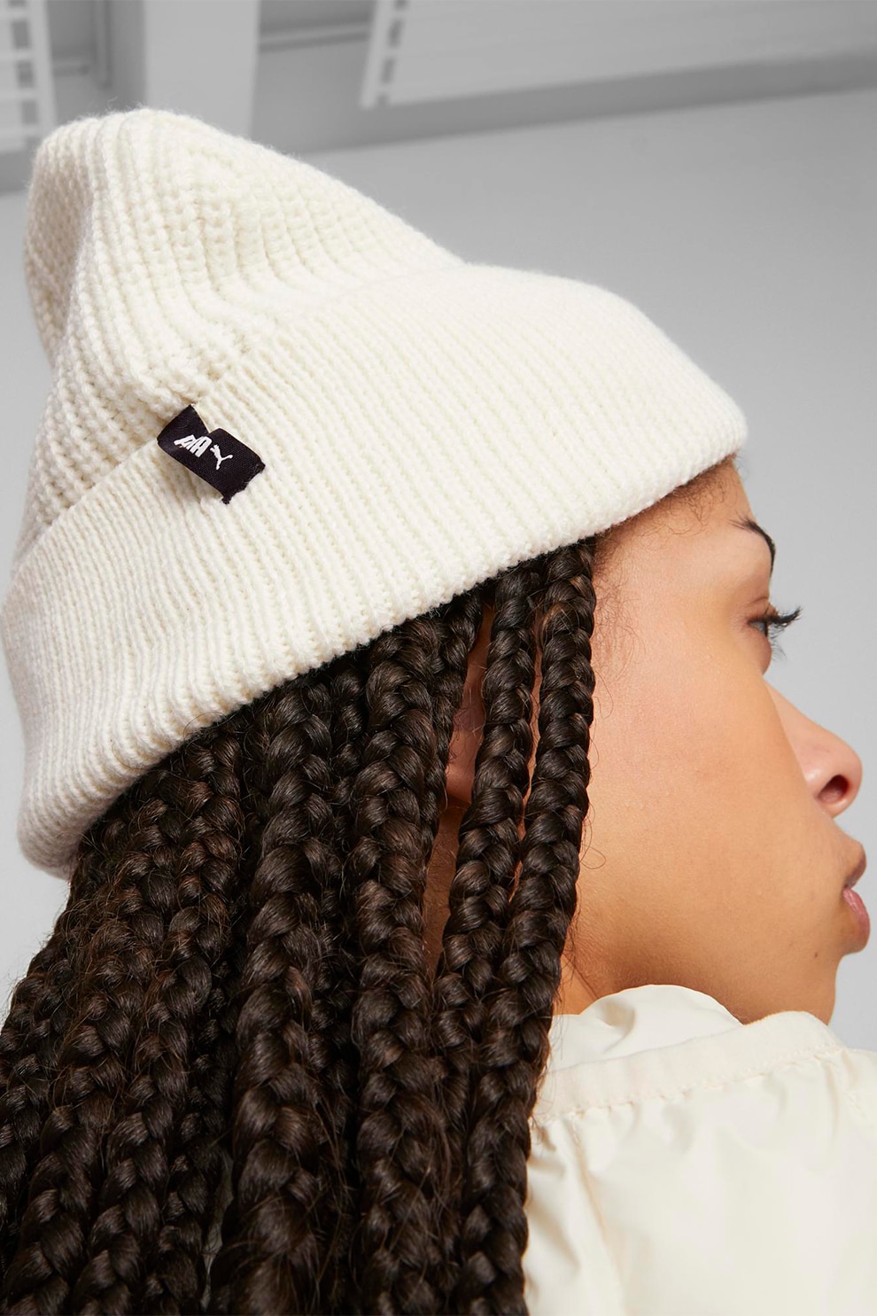 Puma, Caciula din tricot gros Metal Cat, Alb murdar - eMAG.ro