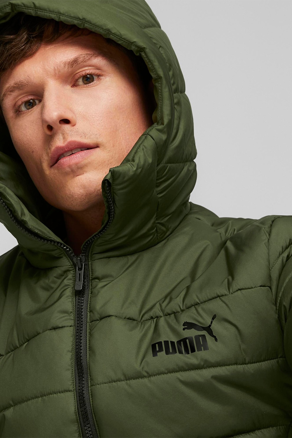 Puma, Geaca matlasata cu gluga Essentials, Verde militar, L - eMAG.ro