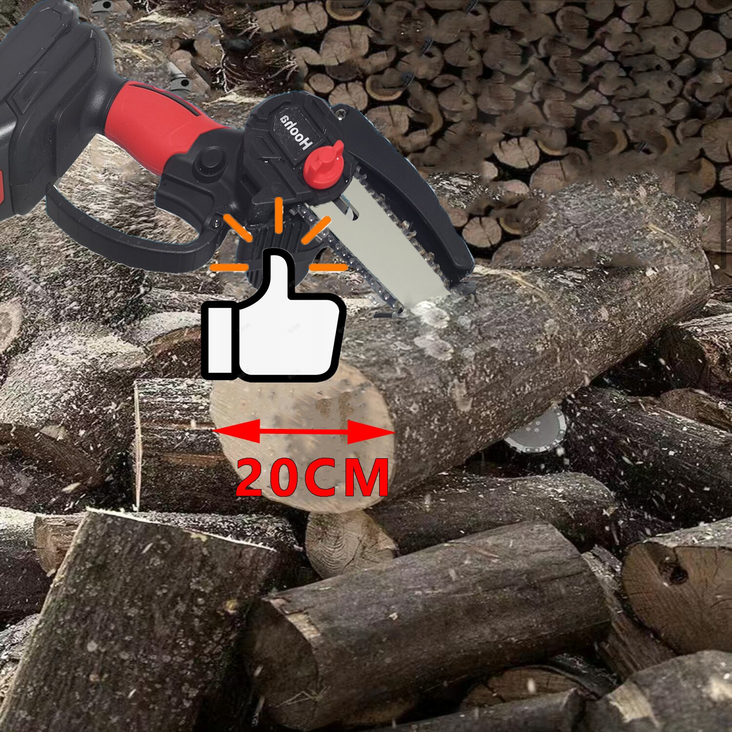 Mini ferastrau cu lant, Hooha, 6 m/s, Electric, Fara fir, Rosu/Negru ...