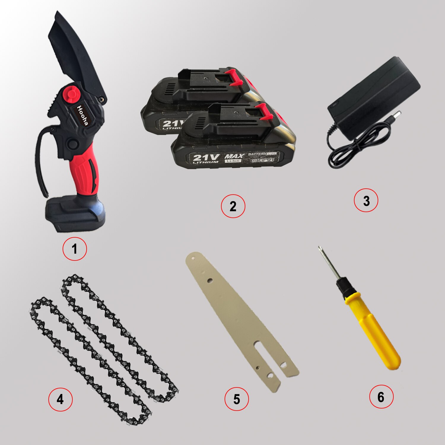 Mini ferastrau cu lant, Hooha, 6 m/s, Electric, Fara fir, Rosu/Negru ...