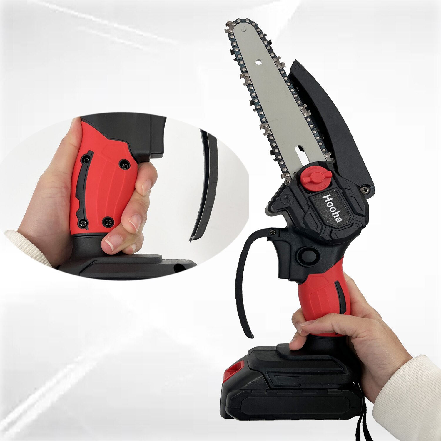 Mini ferastrau cu lant, Hooha, 6 m/s, Electric, Fara fir, Rosu/Negru ...