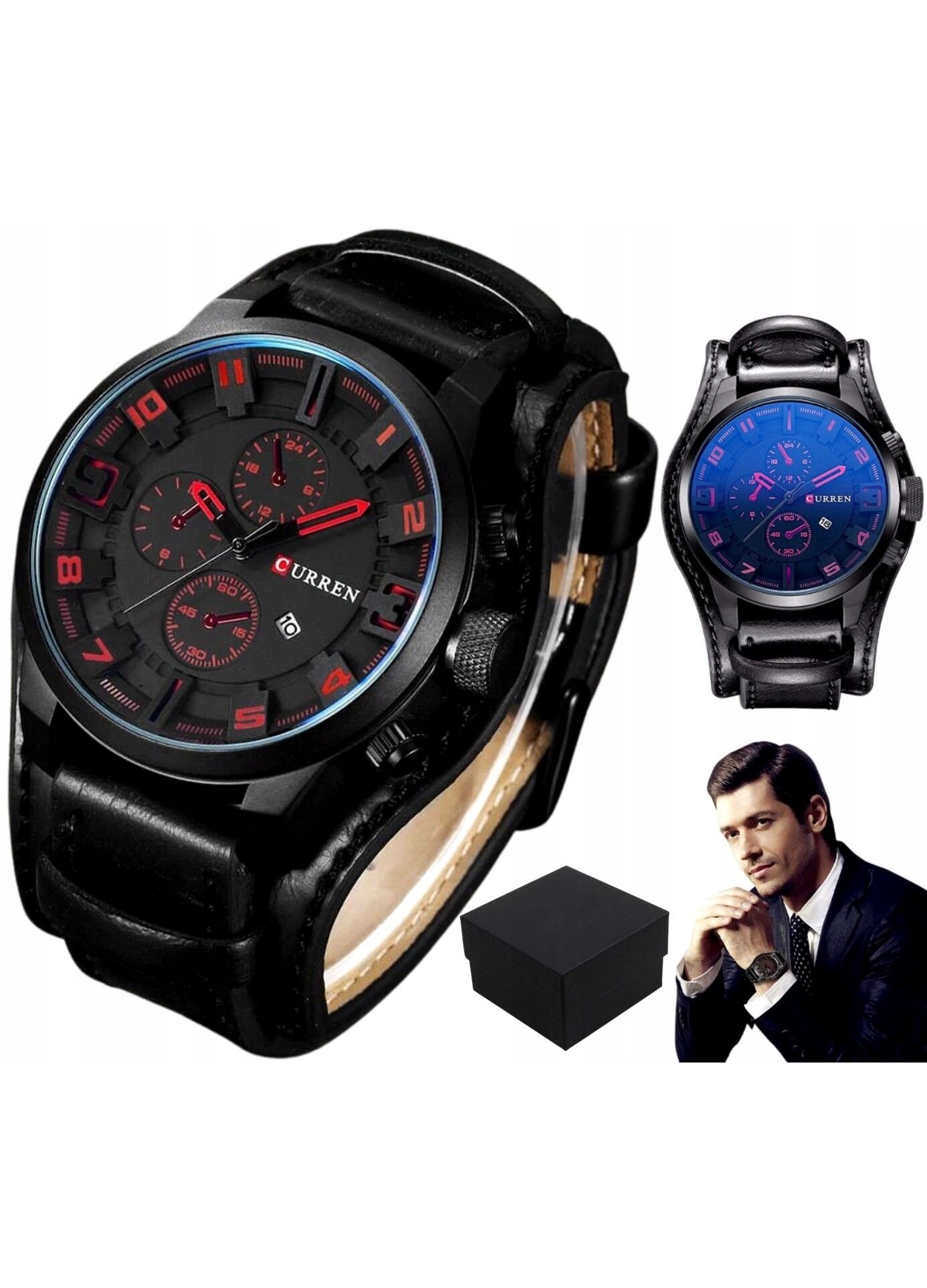 Férfi karóra, Curren, természetes bőr/rozsdamentes acél, fekete - eMAG.hu