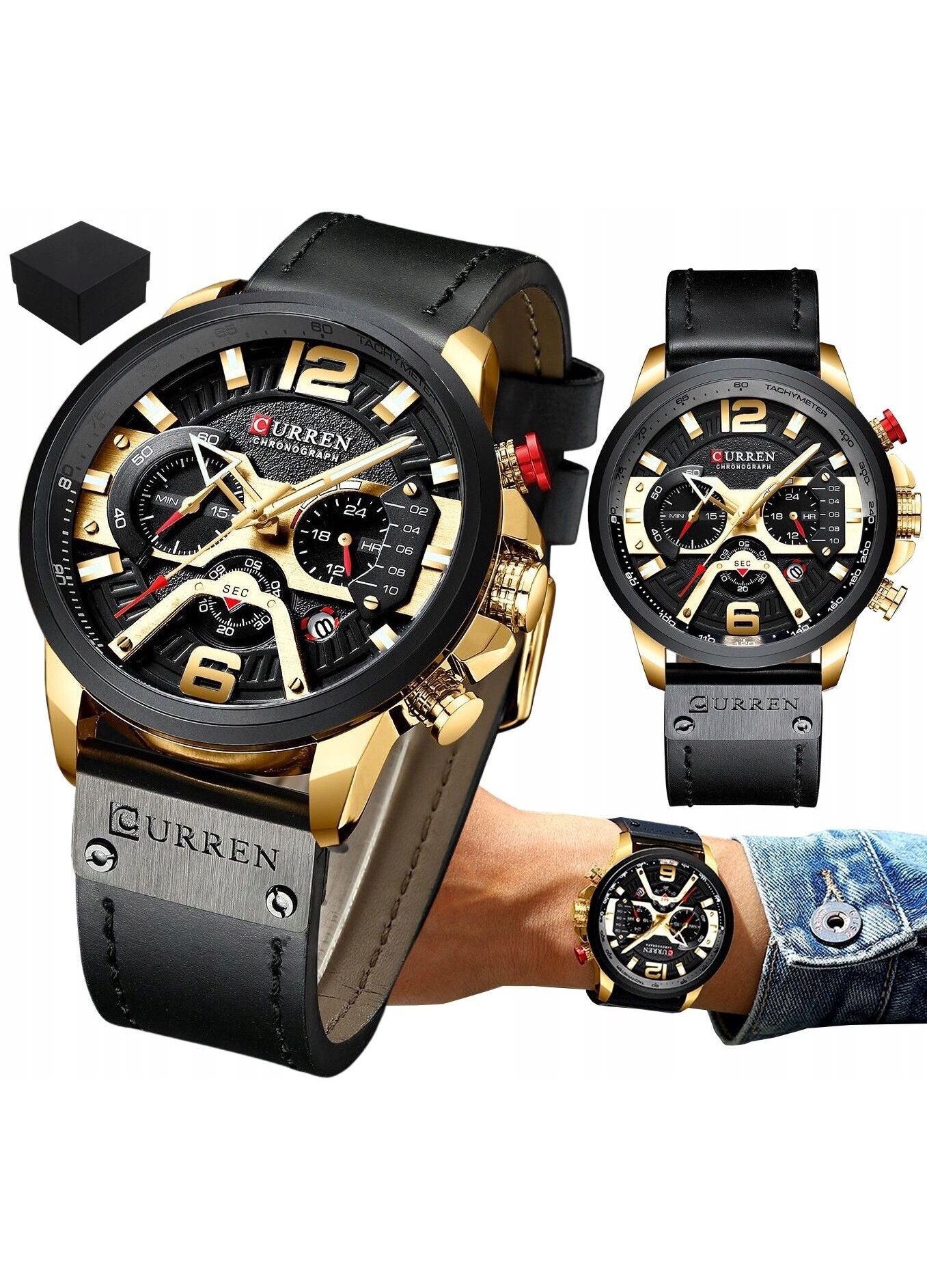 Ceas Barbati, Curren, MILITARY, Cronograf din piele, Otel inoxidabil ...