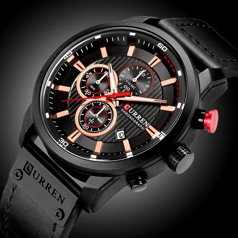 Ceas barbati, Curren MILITARY, Otel/Piele ecologica, Cronograf, Negru ...