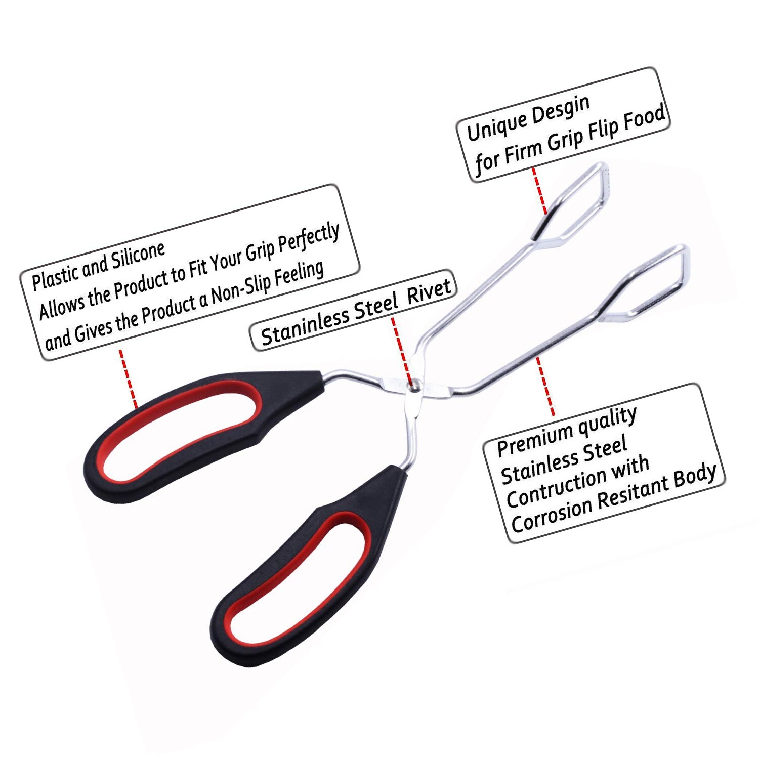 Set 2 clesti pentru gratar, Inox/Plastic, Argintiu/Negru - eMAG.ro