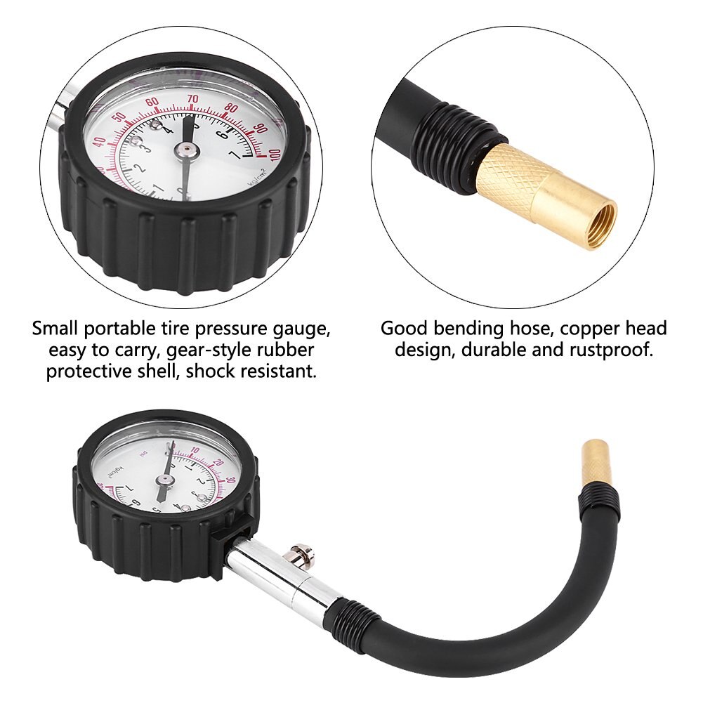 Manometru anvelope auto, Inox/Cauciuc, 0-100 psi, 203 x 55 x 26 mm ...