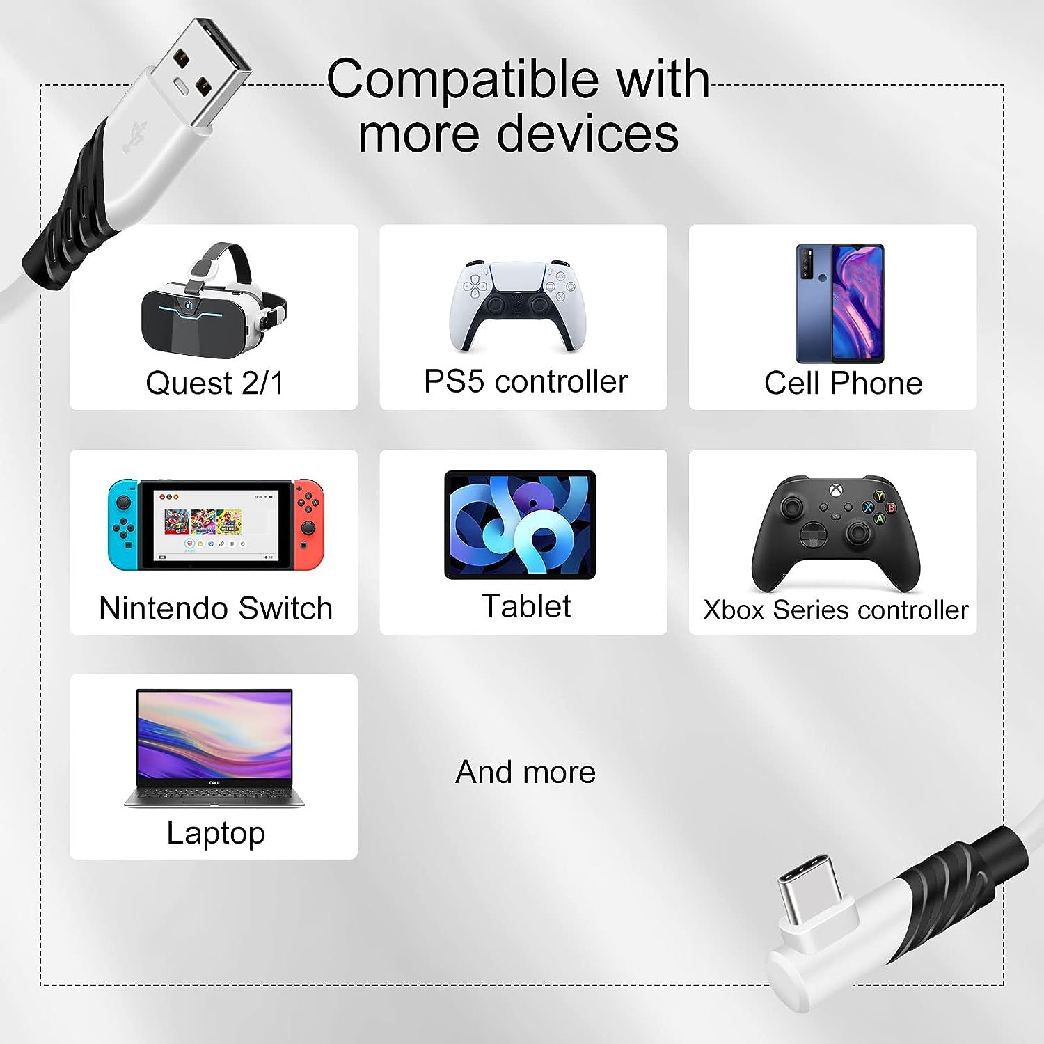 Oculus Link kábel, JENUOS®, Oculus Quest 2 vagy Quest 1, SteamVR, 5 m ...