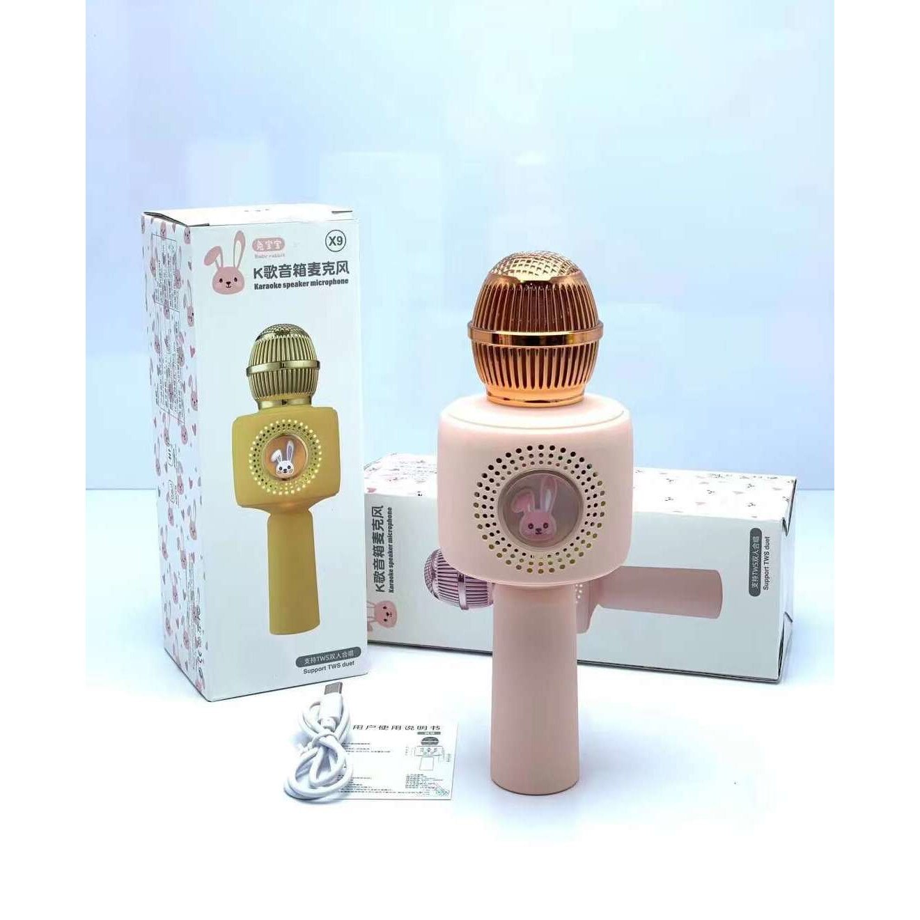 Microfon Karaoke pentru copii, OnePepito X9, Bluetooth, Lumina RGB ...