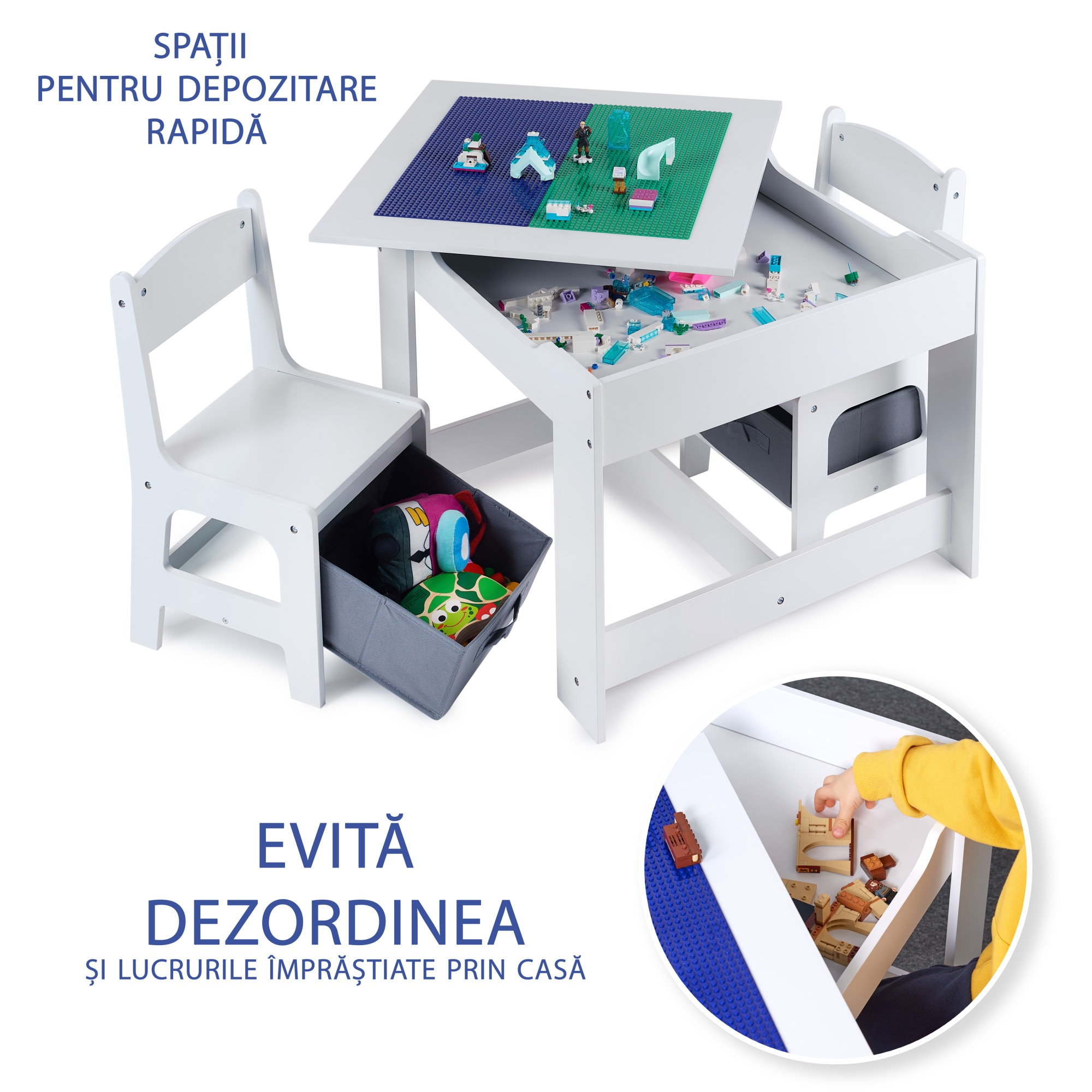 Set Masa cu Scaune Copii LEGO, Suporto, Lemn MDF, Tabla de Scris ...