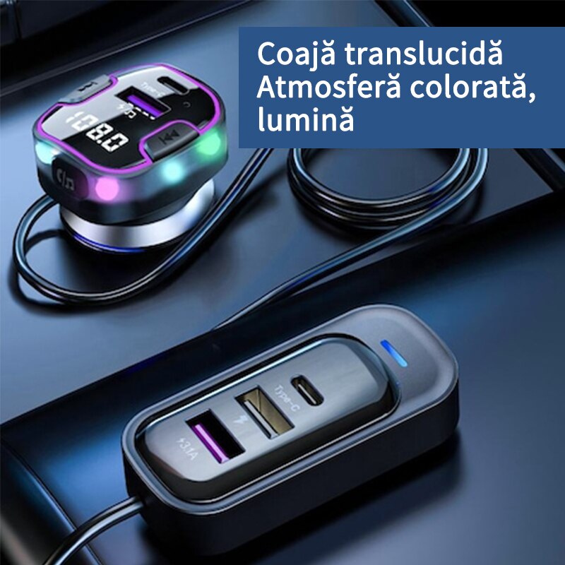 Modulator FM, Redkid, CS6, Bluetooth 5.3, USB 3.1A, Extindere cu 5 ...