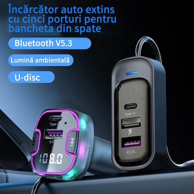 Modulator FM, Redkid, CS6, Bluetooth 5.3, USB 3.1A, Extindere cu 5 ...