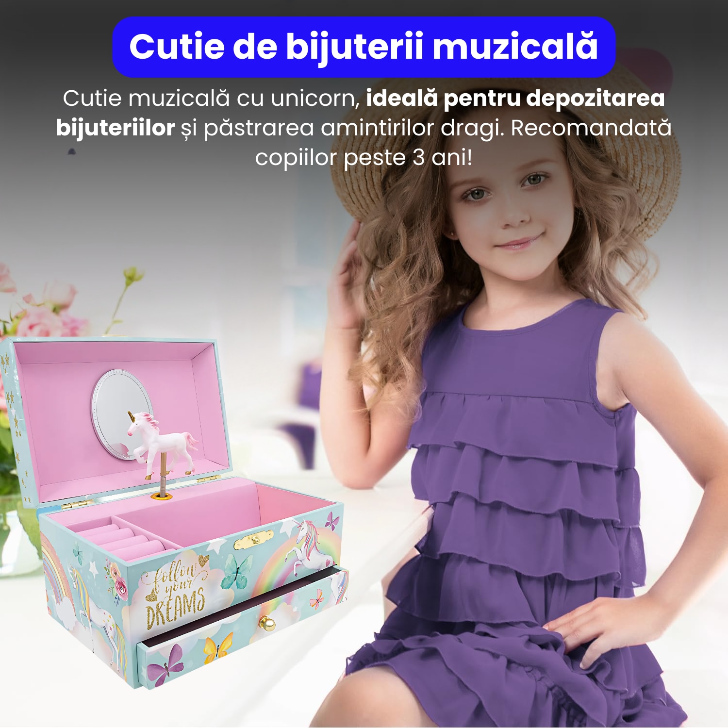 Cutie Muzicala, BRAGUS, Cutie Magica Muzicala cu Unicorn Rotativ, Cutie ...