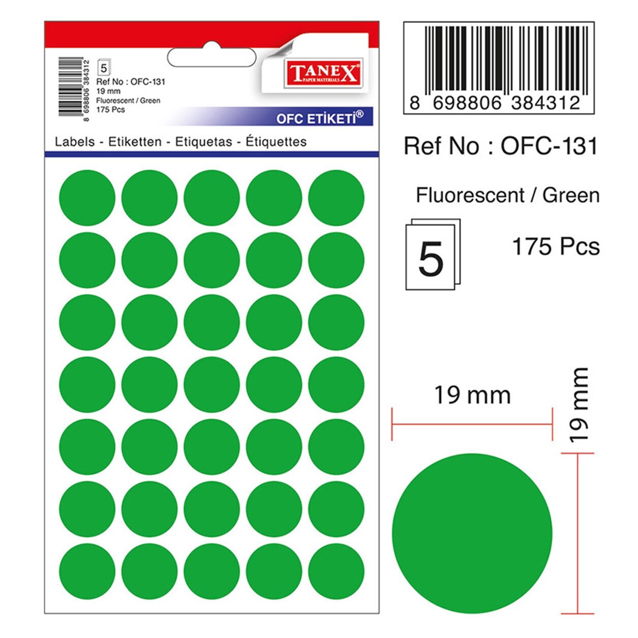 Set etichete buline, verde fluorescent, ø 19, 175 buc - eMAG.ro