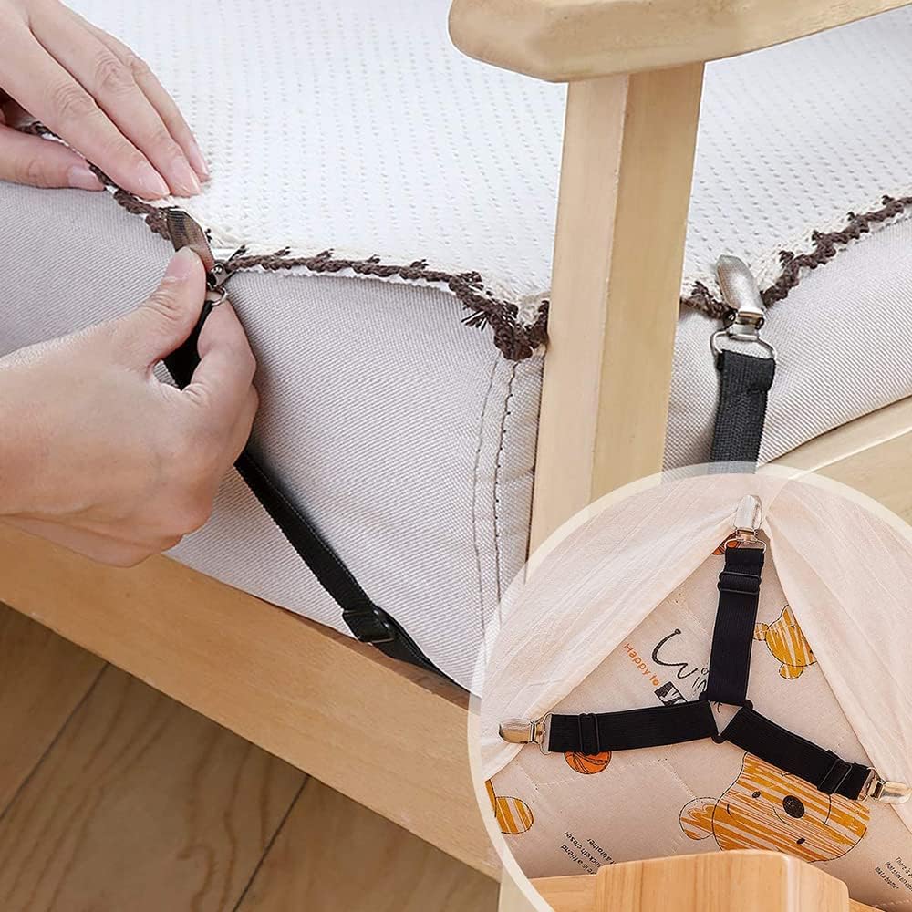 Set 4 curele elastice pentru fixare cearceafuri, JENUOS®, triunghiular ...