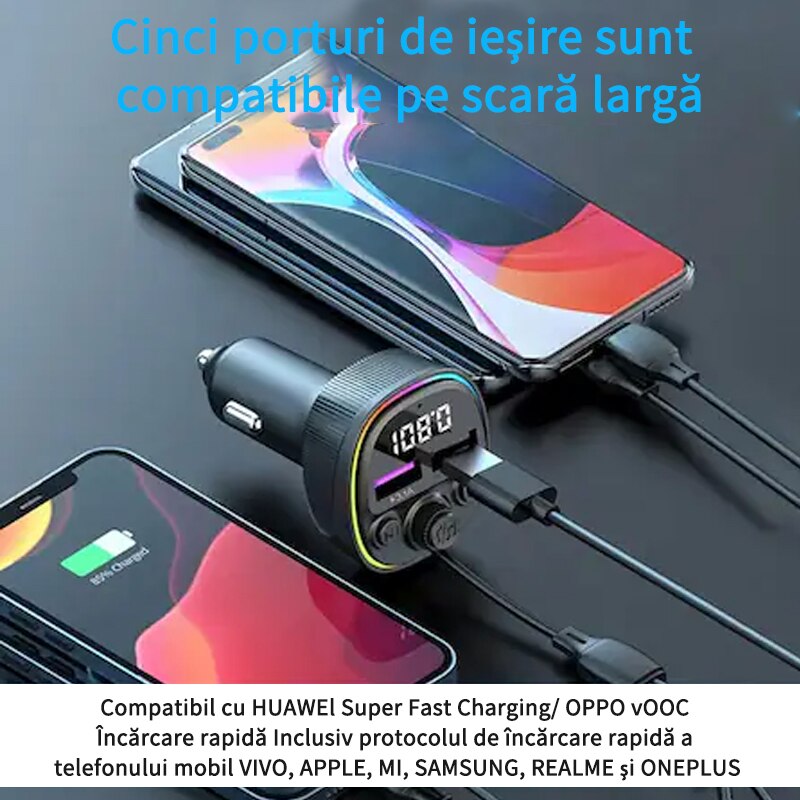 Modulator FM 3in1, Redkid, CS1, Bluetooth 5.0, USB 3.1A, Iluminare, 66W ...