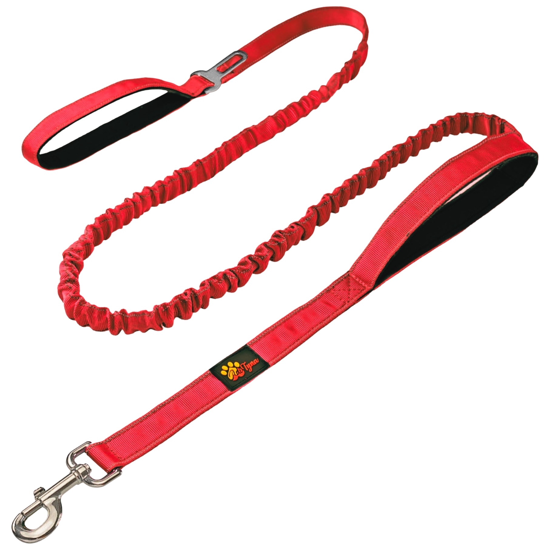Lesa pentru caini cu doua manere, elastica, tip militar, rosu, 180 x 2. ...