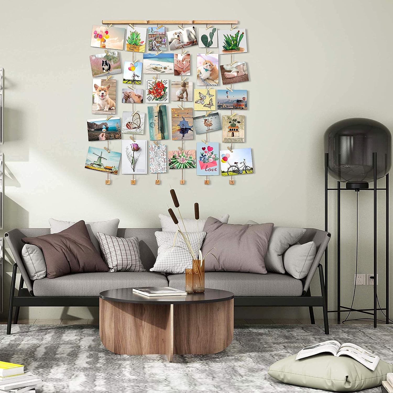 Suport pentru poze, Love-Kankei, 74x66 cm, lemn si franghie, cuburi cu ...