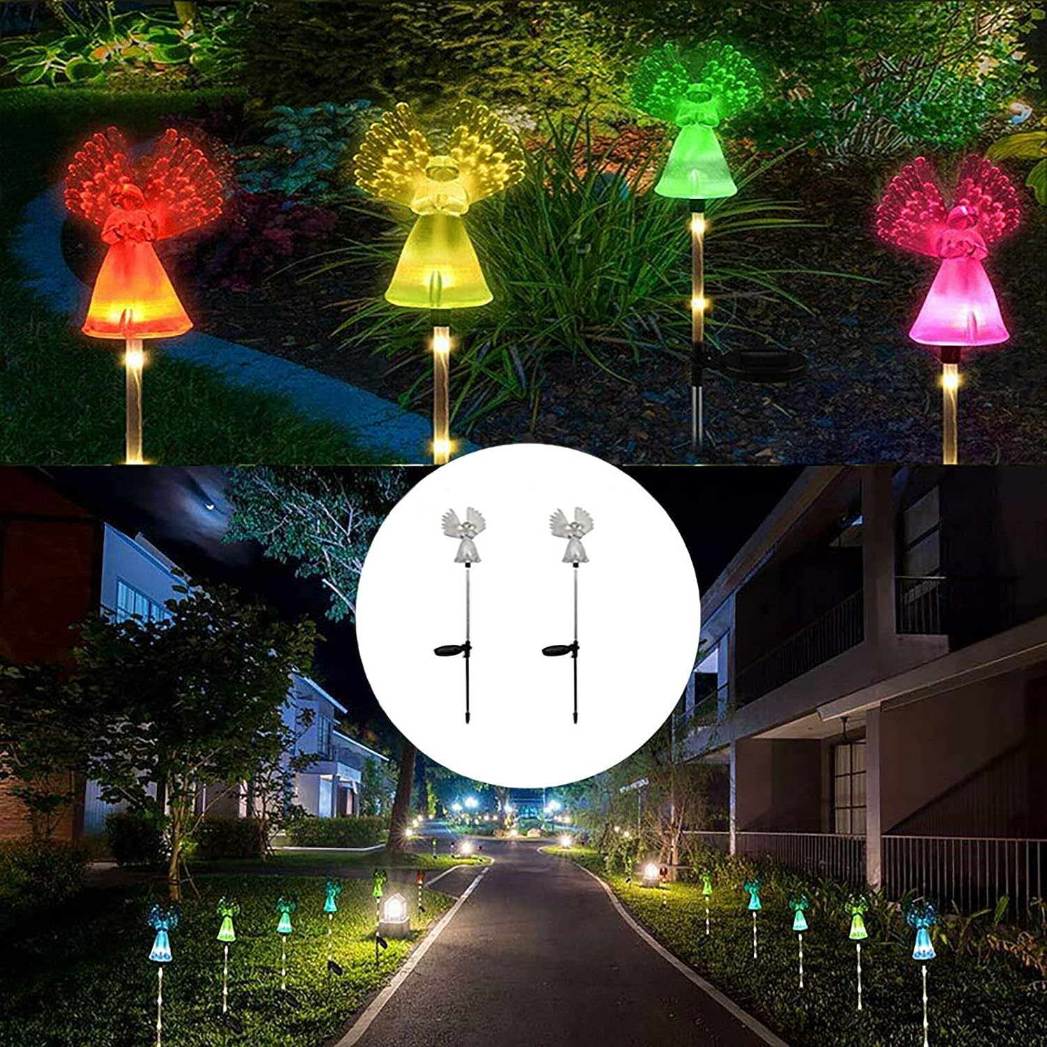 Set 2 lampi solare, IP65, Pentru gradina, In forma de ingeri, Alb - eMAG.ro