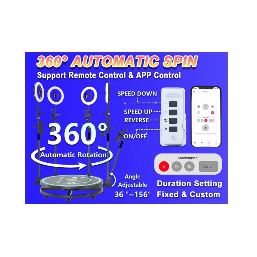 Platforma foto-video rotunda, Selfie 360, brat rotativ, led RGB, pentru ...