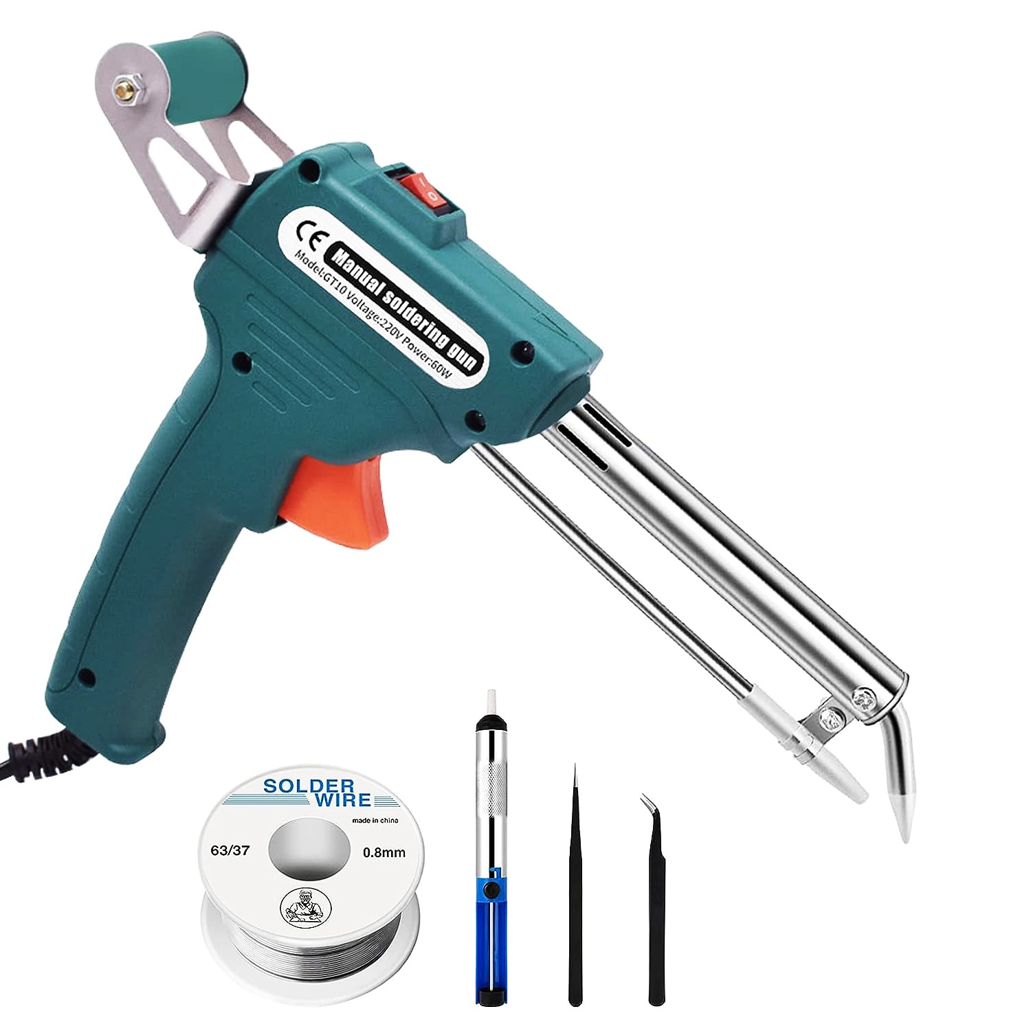 Kit pistol de lipit, 60W, cu fir de lipit, ventoza de tabla si 2 penseta, OUYLAF, Verde - eMAG.ro