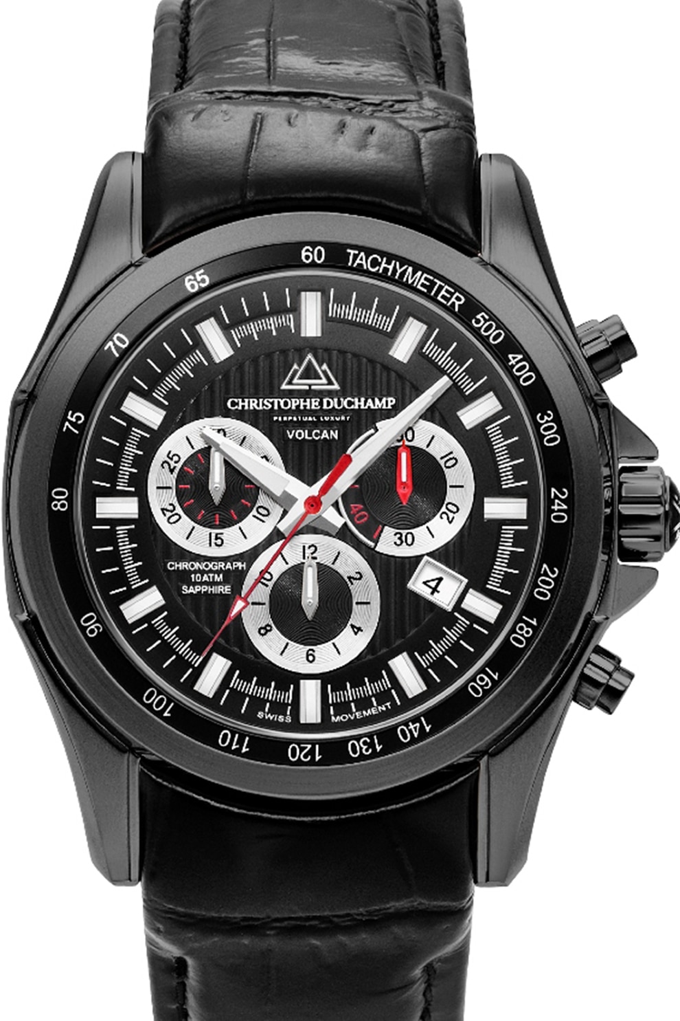 Christophe Duchamp, Часовник с хронограф и кожена каишка, Черен - eMAG.bg