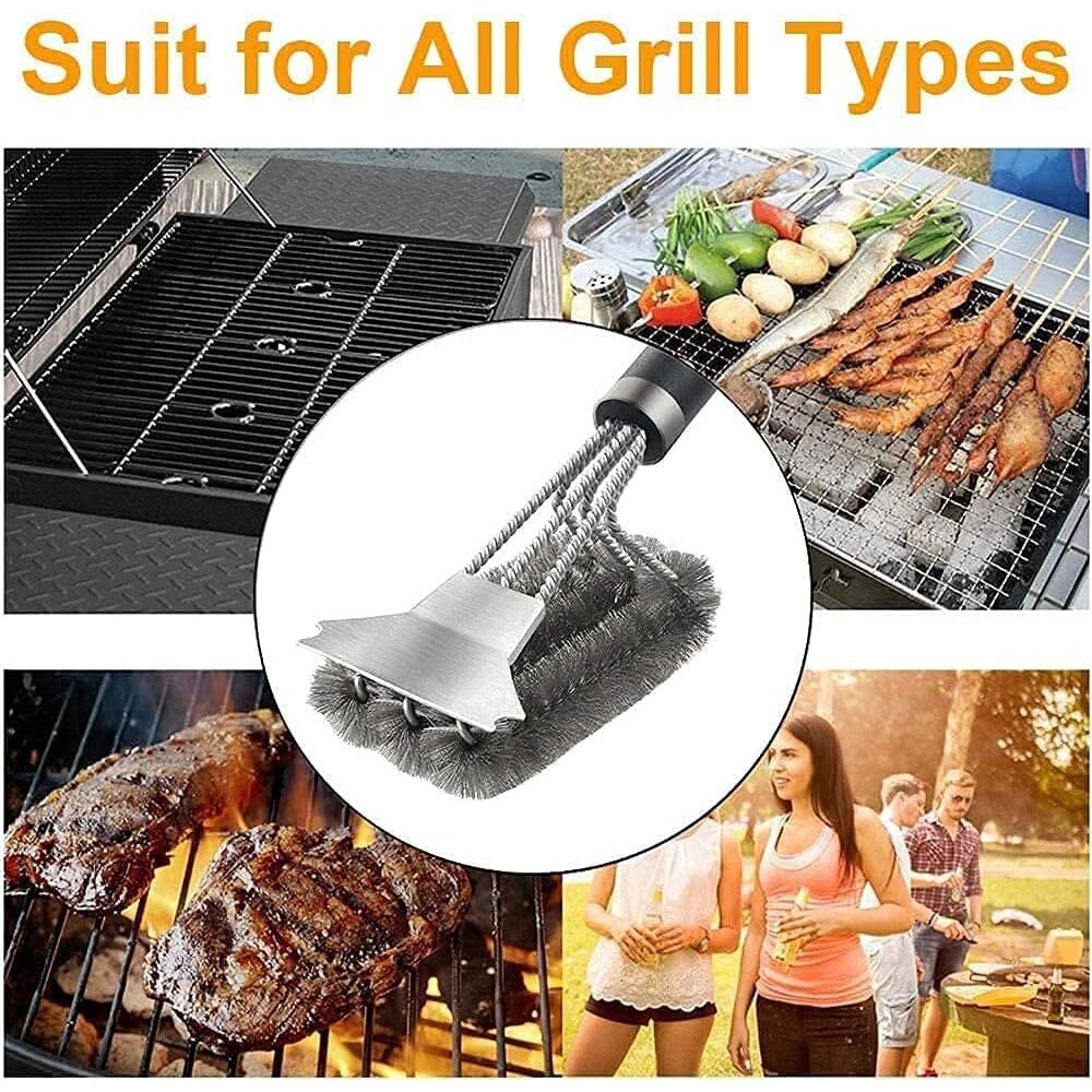 Perie gratar, JENUOS®, inox, 3 in 1, sarma si racleta, Argintiu - eMAG.ro