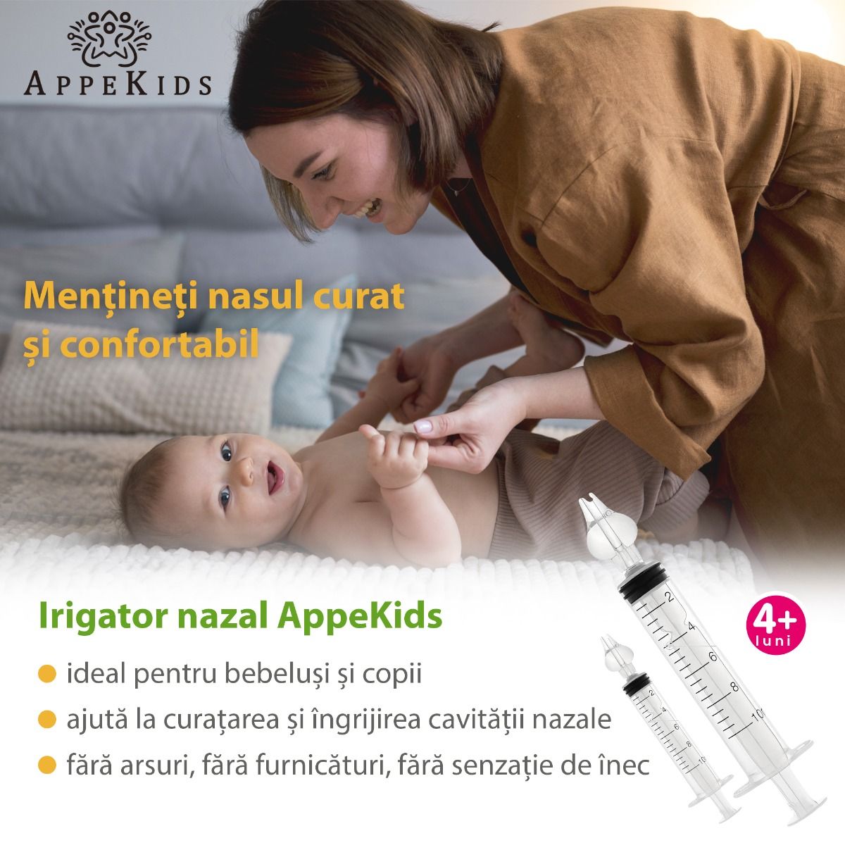Set 2 seringi pentru lavaj nazal, APPEKIDS, 10ml, 4Luni+, Dispozitiv ...