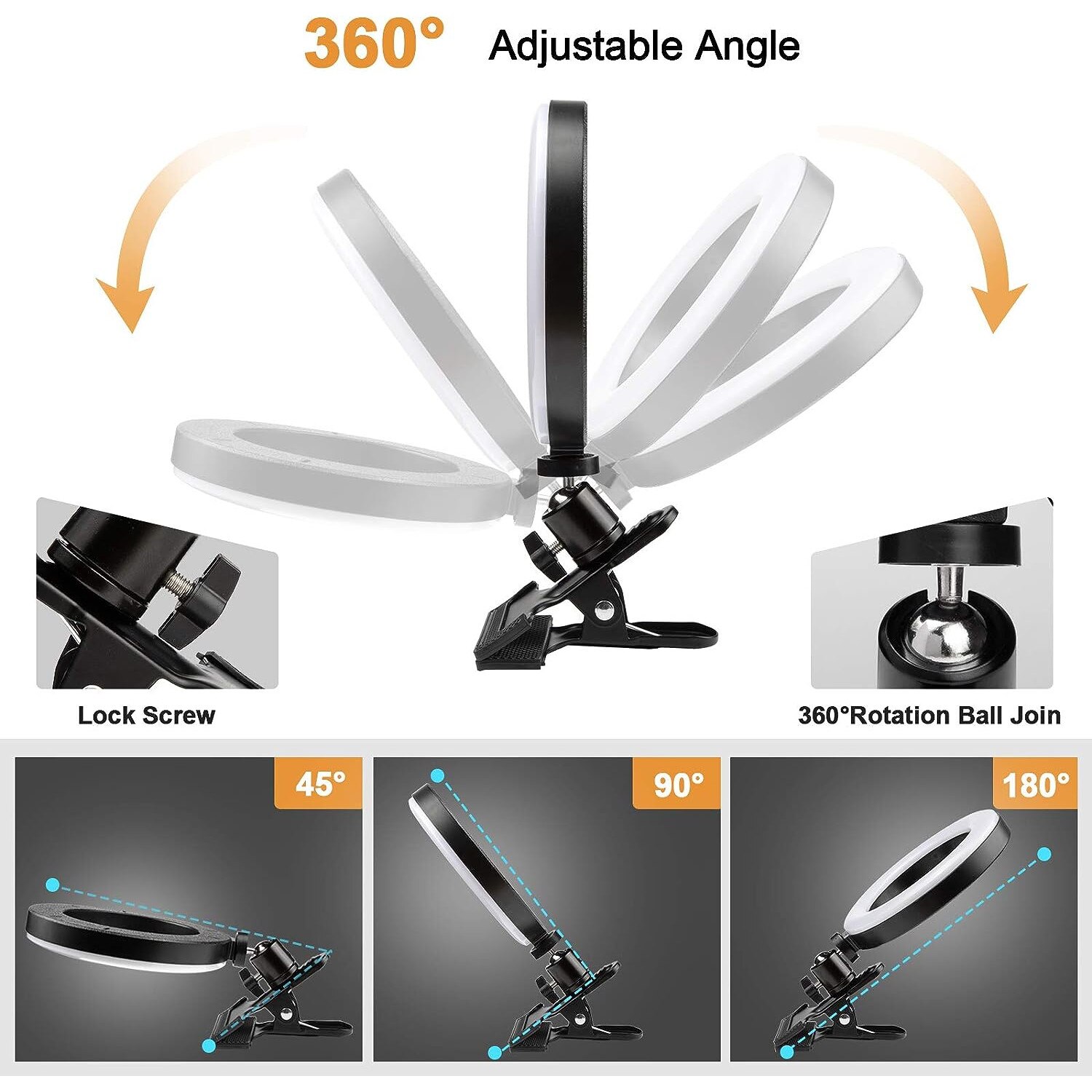 Lampa LED pentru streaming, USB, 6 moduri, 16 cm, Negru - eMAG.ro