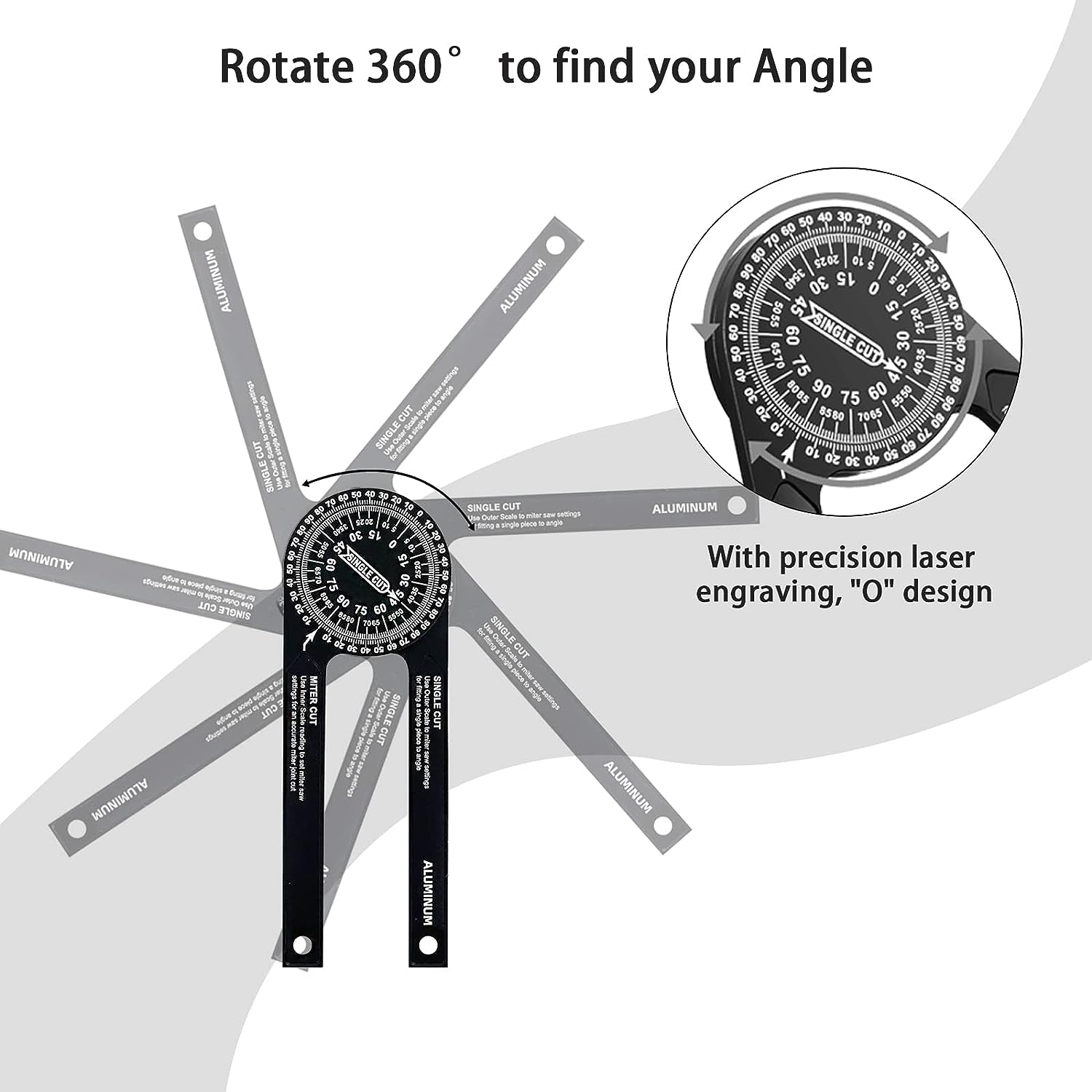 Raportor tamplarie, Aluminiu, 360 grade, 18 x 6 cm, Negru - eMAG.ro