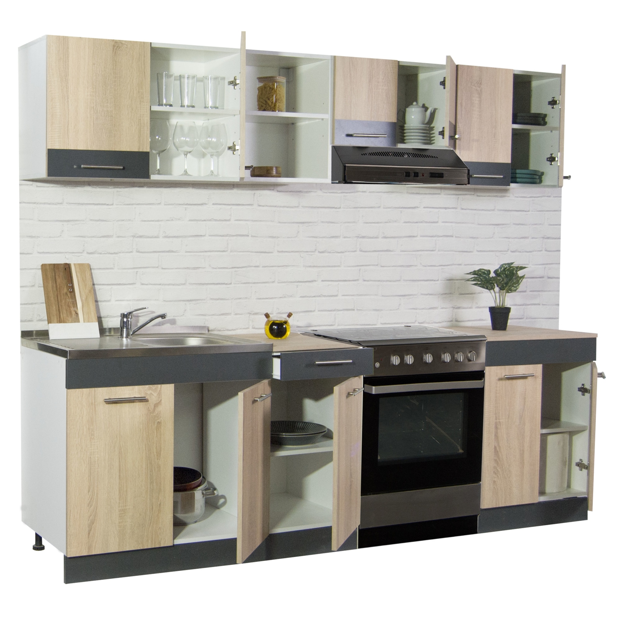 Set bucatarie Badenmob, seria sarona 240,02x190x52cm, sonoma/antracit ...