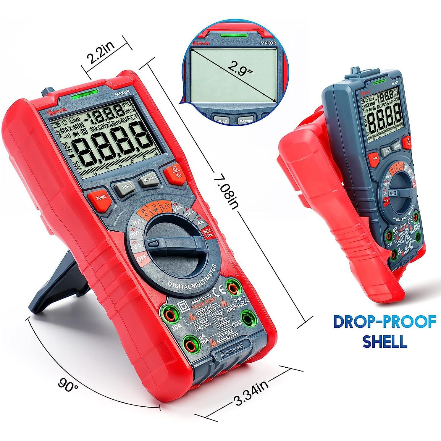 Multimetru digital AstroAI M6KOR, TRMS 6000, Voltmetru cu testare ...