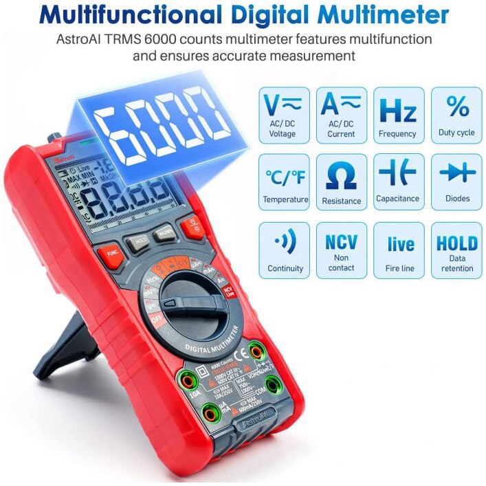 Multimetru digital AstroAI M6KOR, TRMS 6000, Voltmetru cu testare ...