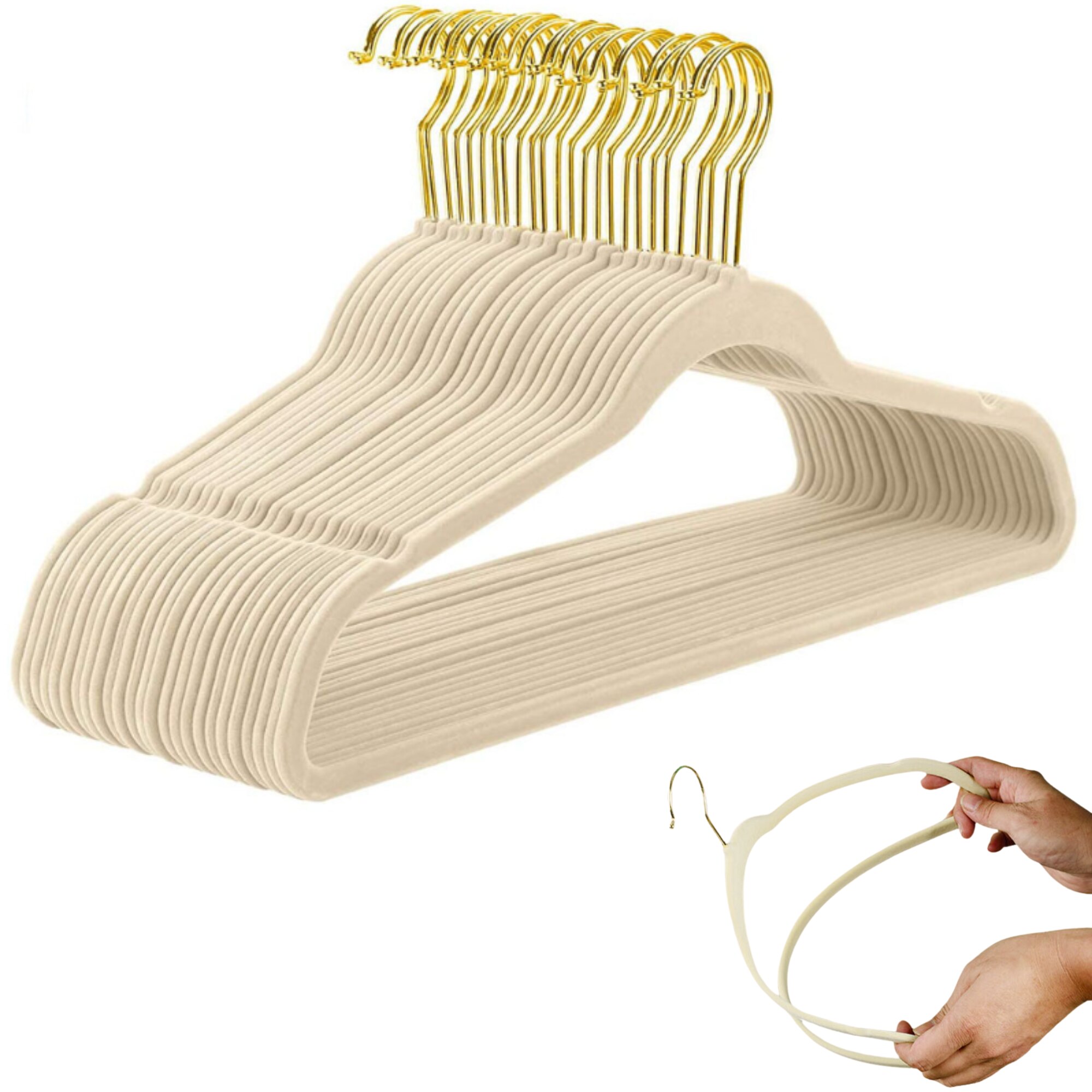 Set 20 umerase pentru haine din PVC, Bej/Auriu, 45 cm - eMAG.ro