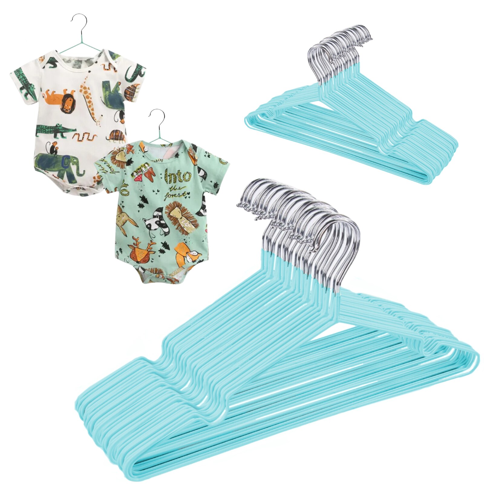 Set 20 umerase pentru haine de copii din PVC, Albastru/Argintiu, 30 cm ...