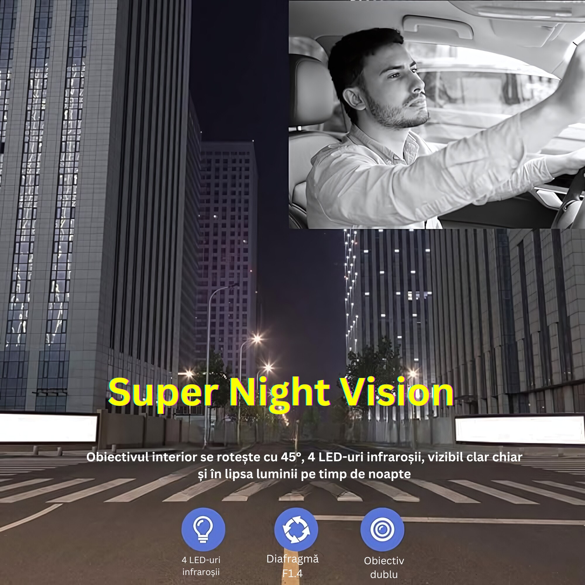 Camera auto goBERA® duala DVR, Model 2023, Unghi 170 grade, Rezolutie 2 ...