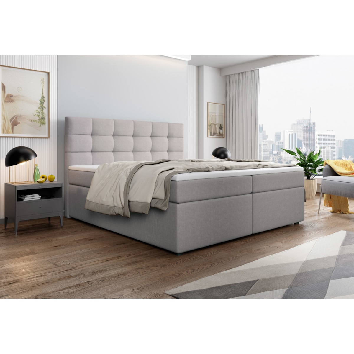 Salma kárpitozott boxspring ágy + topper, 180x200, inari 22 - eMAG.hu