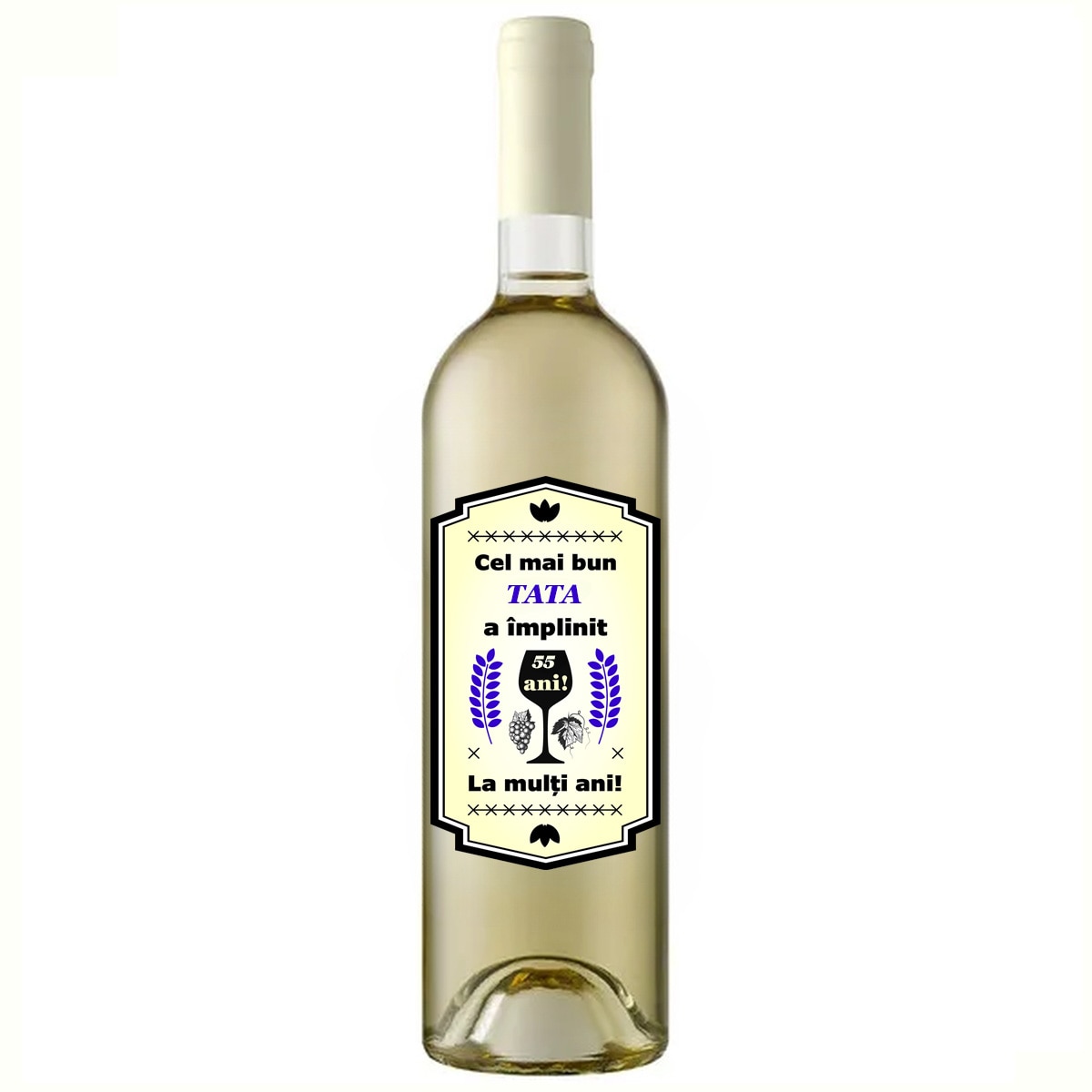 Set personalizat sticla de vin alb, demisec, Sauvignon Blanc, 750 ml si ...