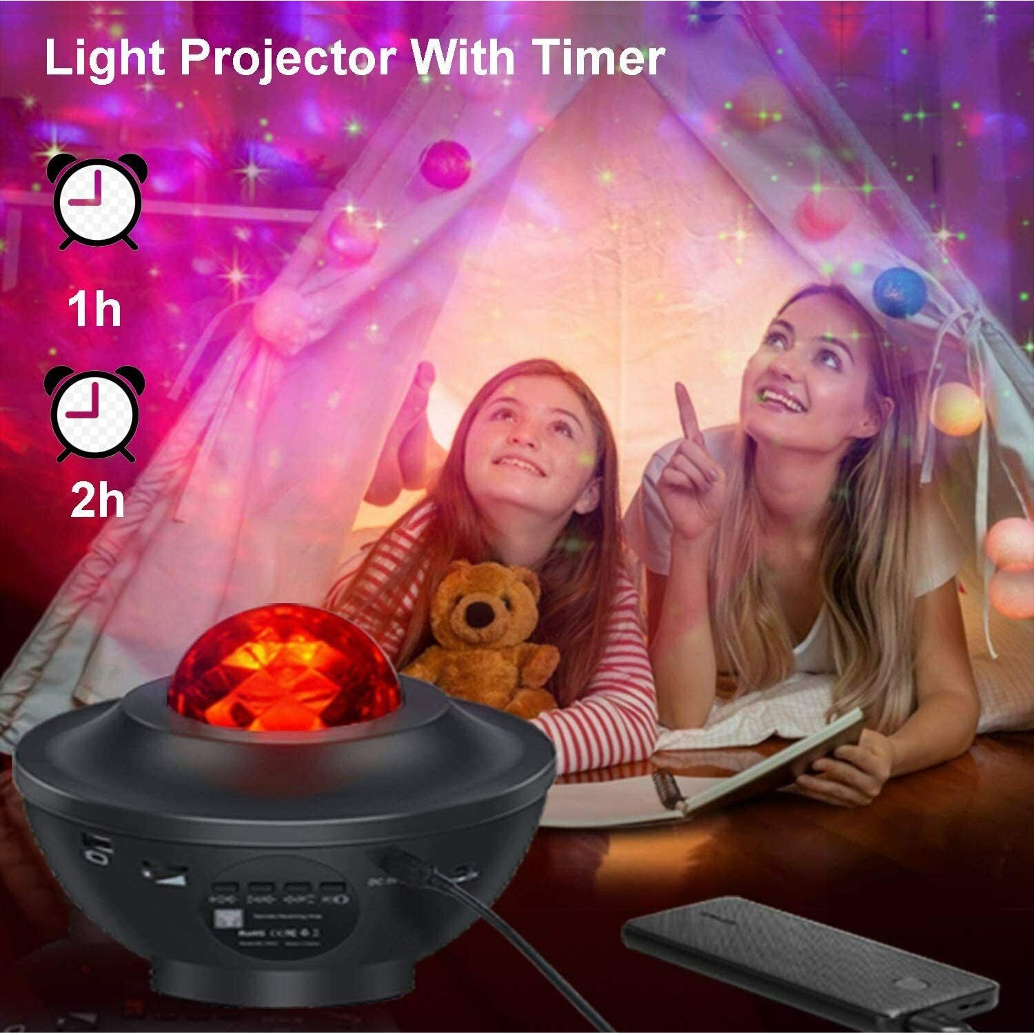 Proiector Camera LED YUPY, cu difuzor, conexiune bluetooth sau stick si ...